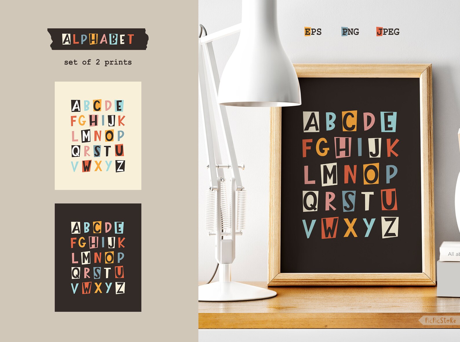 Alphabet Poster, Letters Digital Print, Printable Digital Clipart ...