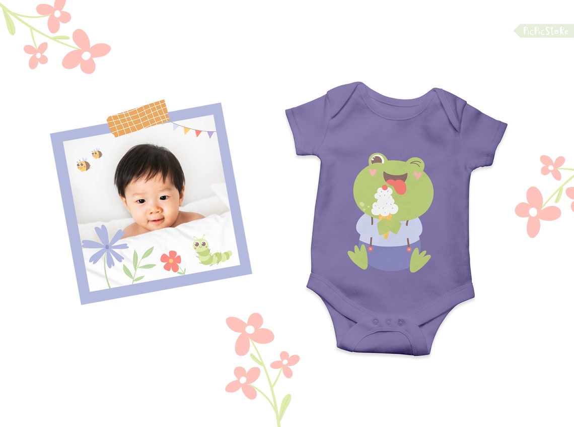 Frogs Digital Clipart Set, Cute Frogs, Insects, and Flowers PNG, Spring ...