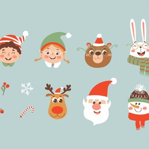 Christmas Clipart Set Santa Head PNG Winter Animals - Etsy