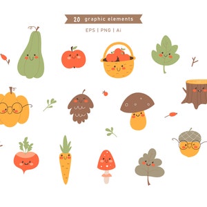 Fall PNG Clipart Bundle, Cute Character Design - Pumpkin PNG, Acorn ...