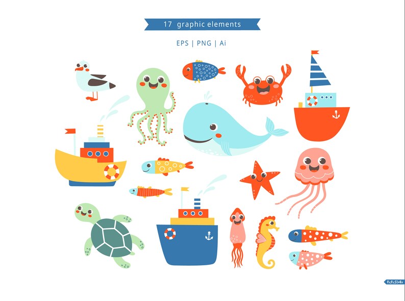 17 Nautical Clipart for Kids, Digital Clipart Bundle, Under the Sea ...