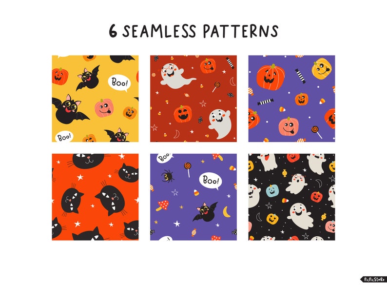 Spooky Halloween PNG Digital Patterns, Seamless Pattern Set, Pumpkins ...