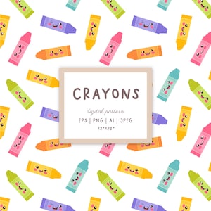 Crayon Digital Paper, Back to School Seamless Pattern, School Supplies ...