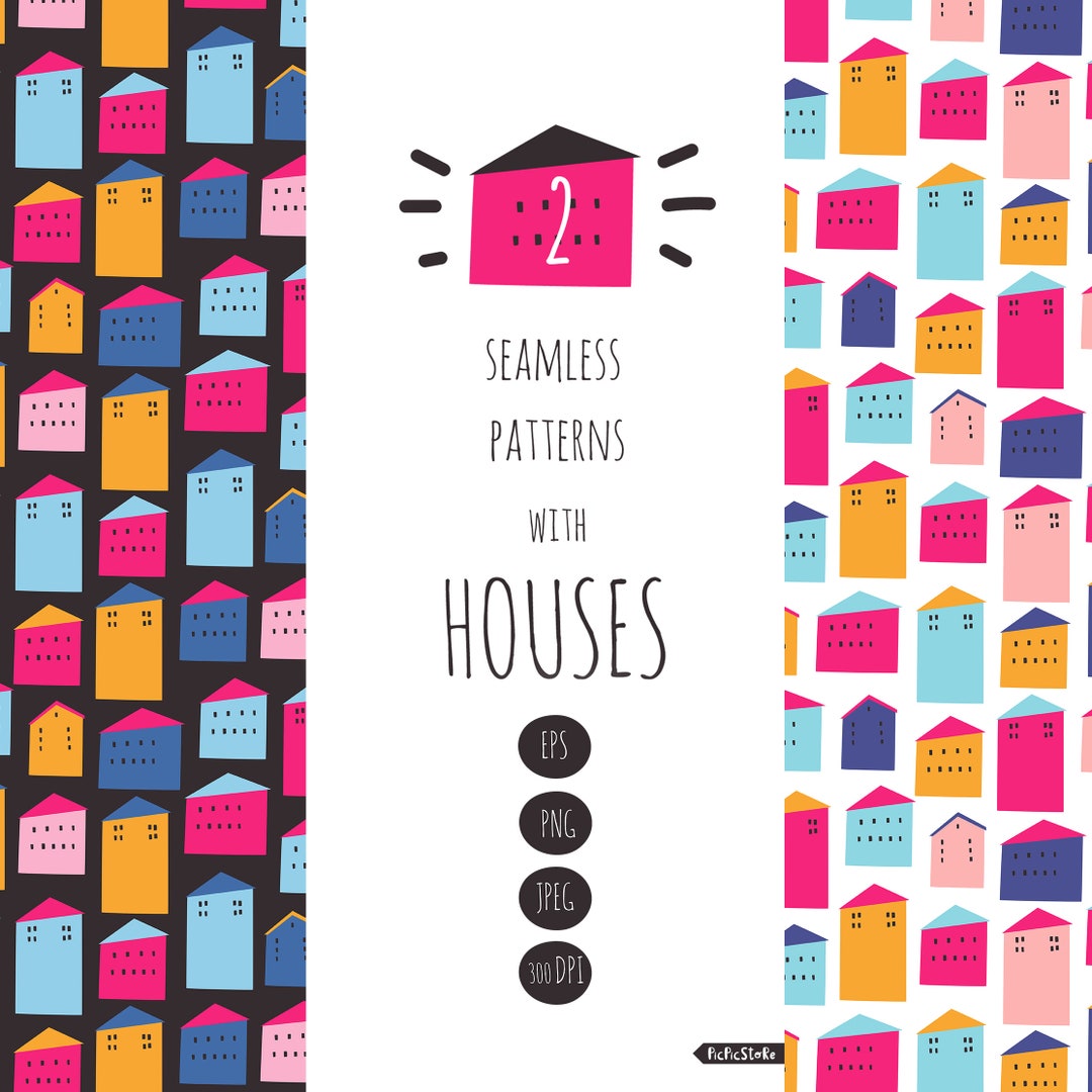 Colorful Houses Digital Patterns, Seamless Pattern for Kids, Nursery ...