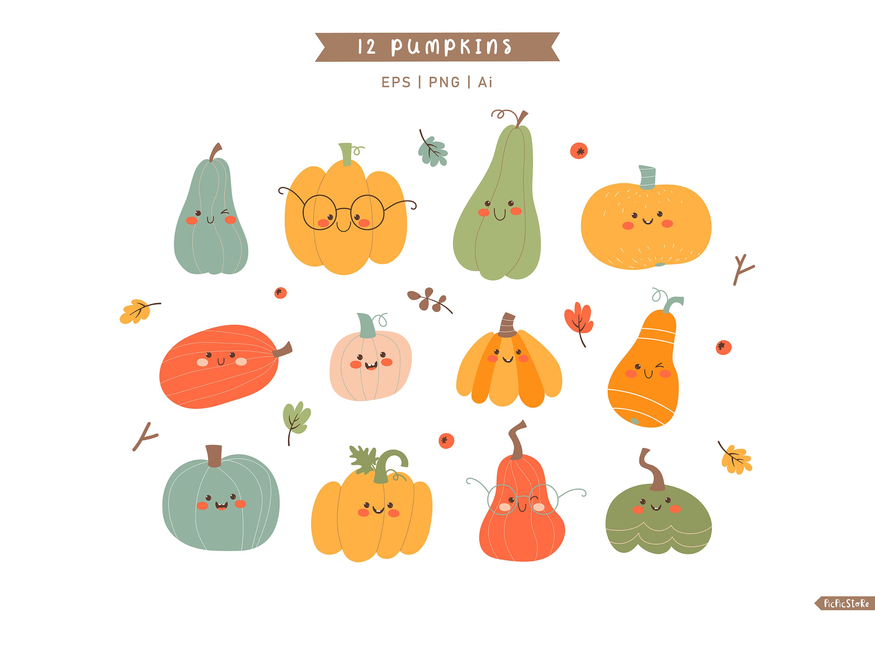 Cute Pumpkins PNG Digital Clipart Bundle, Digital Fall Clipart ...