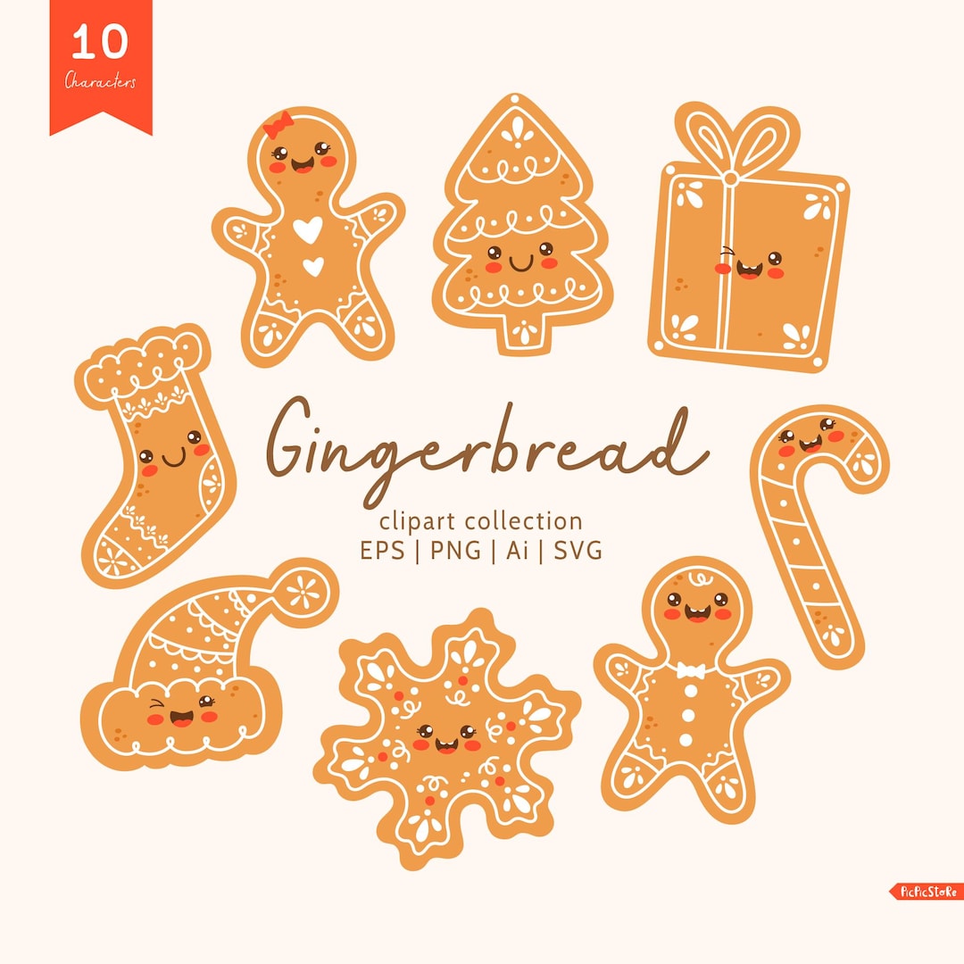 Kawaii Gingerbread Clipart Set, Cute Christmas Cookies - Gingerbread ...