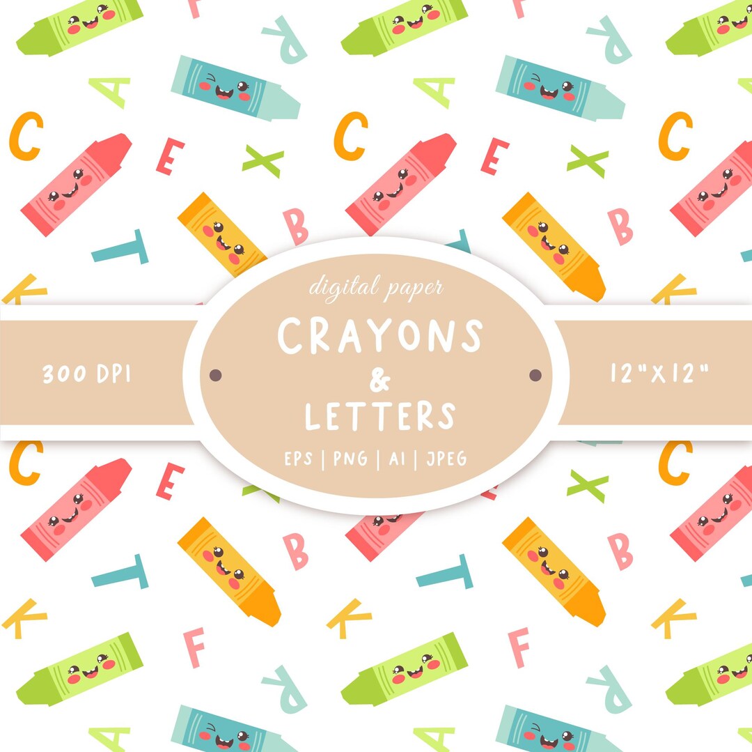 Colorful Crayon Digital Paper, Back to School PNG Seamless Pattern ...