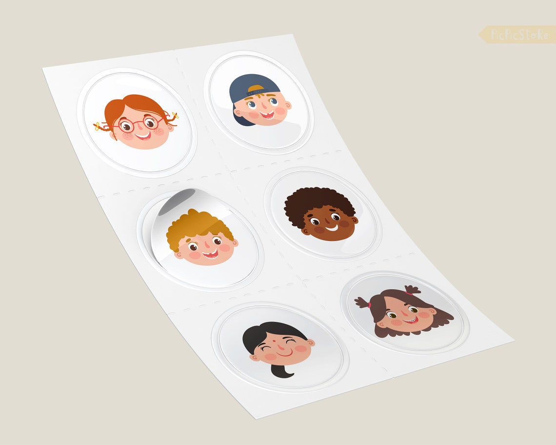 Cute Kids Digital Clipart, Happy Kids Faces Clipart, Cartoon Portrait ...