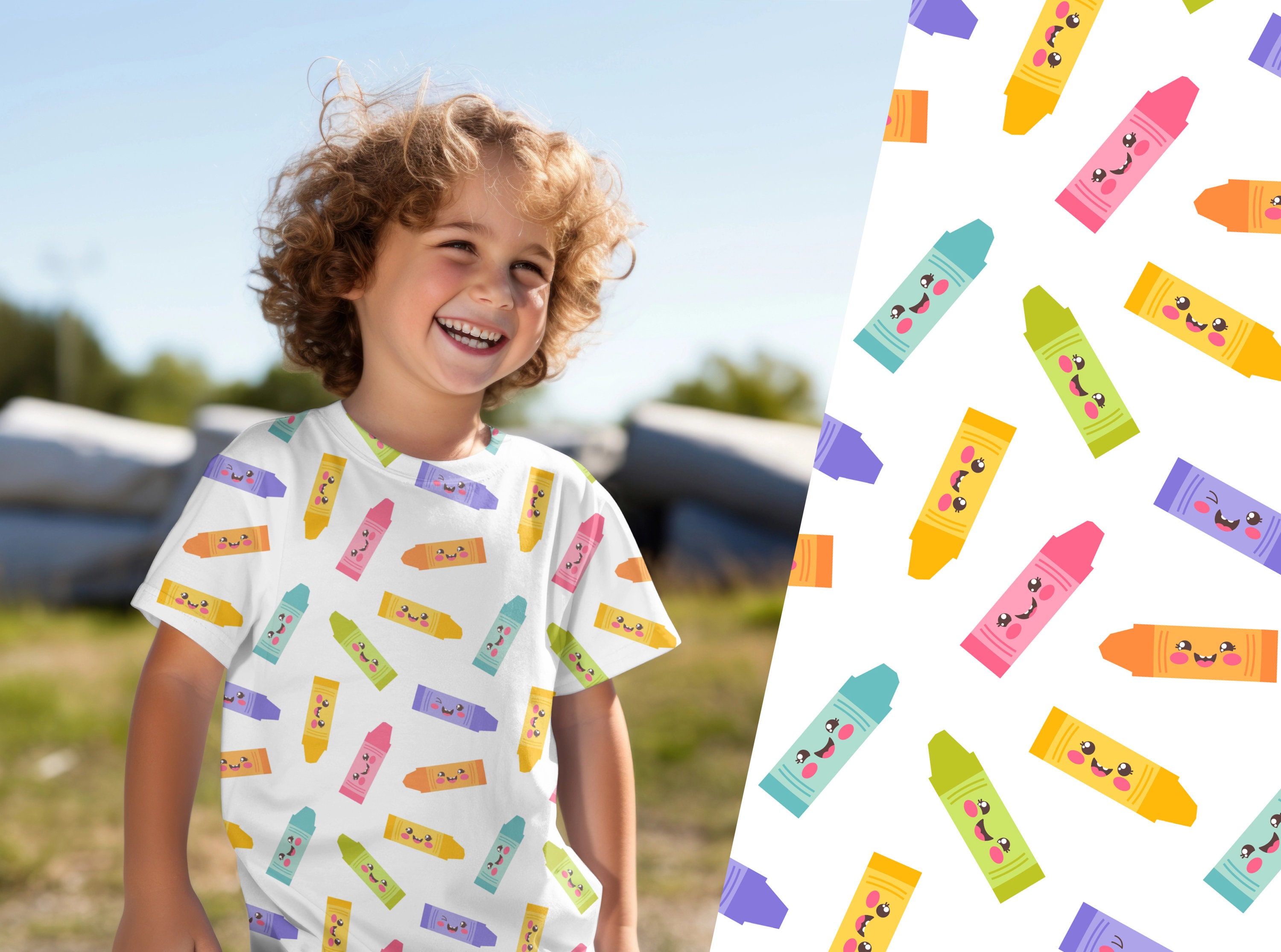 Crayon Digital Paper, Back to School Seamless Pattern, School Supplies ...