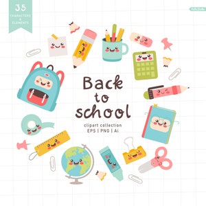 Back to School PNG Clipart Bundle, 35 School Supplies Digital Clipart ...