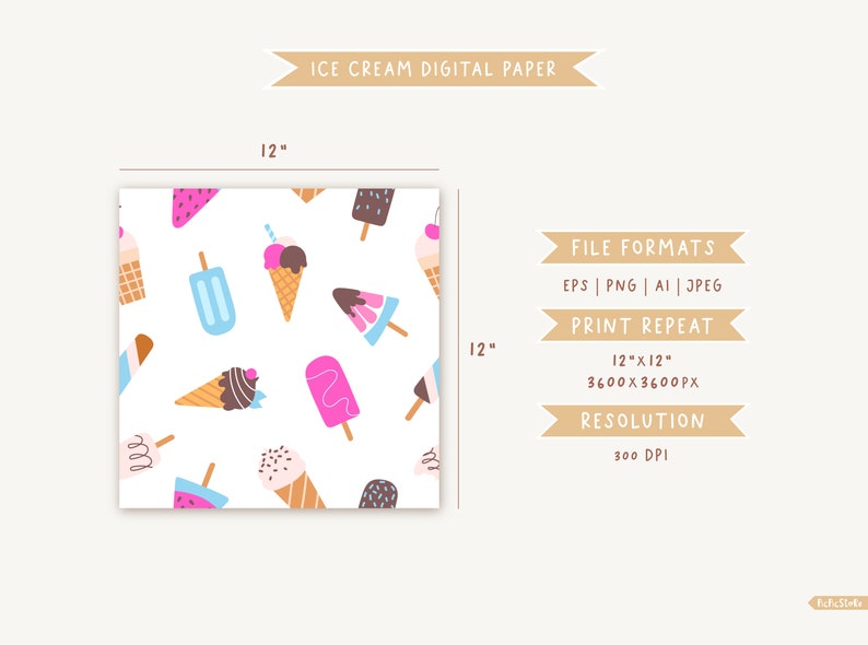 Sweet Ice Cream Digital Paper, Summer PNG Digital Pattern, Seamless Ice ...