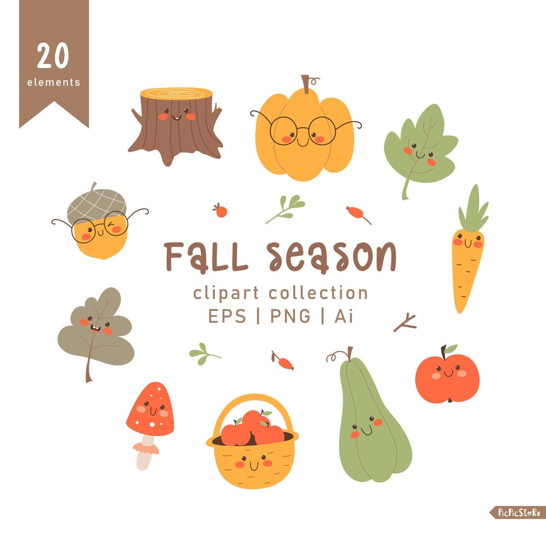 Fall PNG Clipart Bundle, Cute Character Design - Pumpkin PNG, Acorn ...