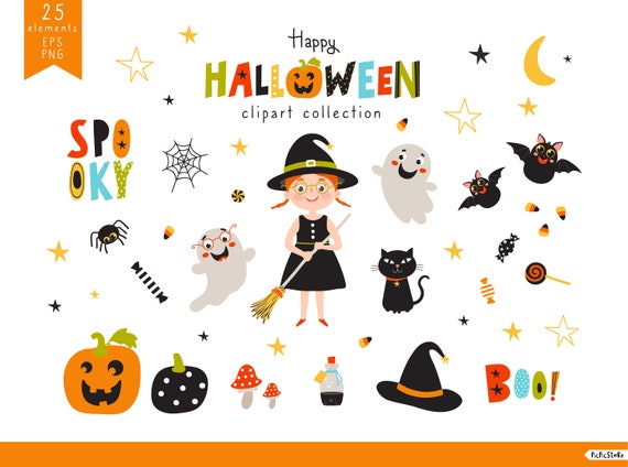 Happy Halloween digital clipart set Spooky collection of | Etsy