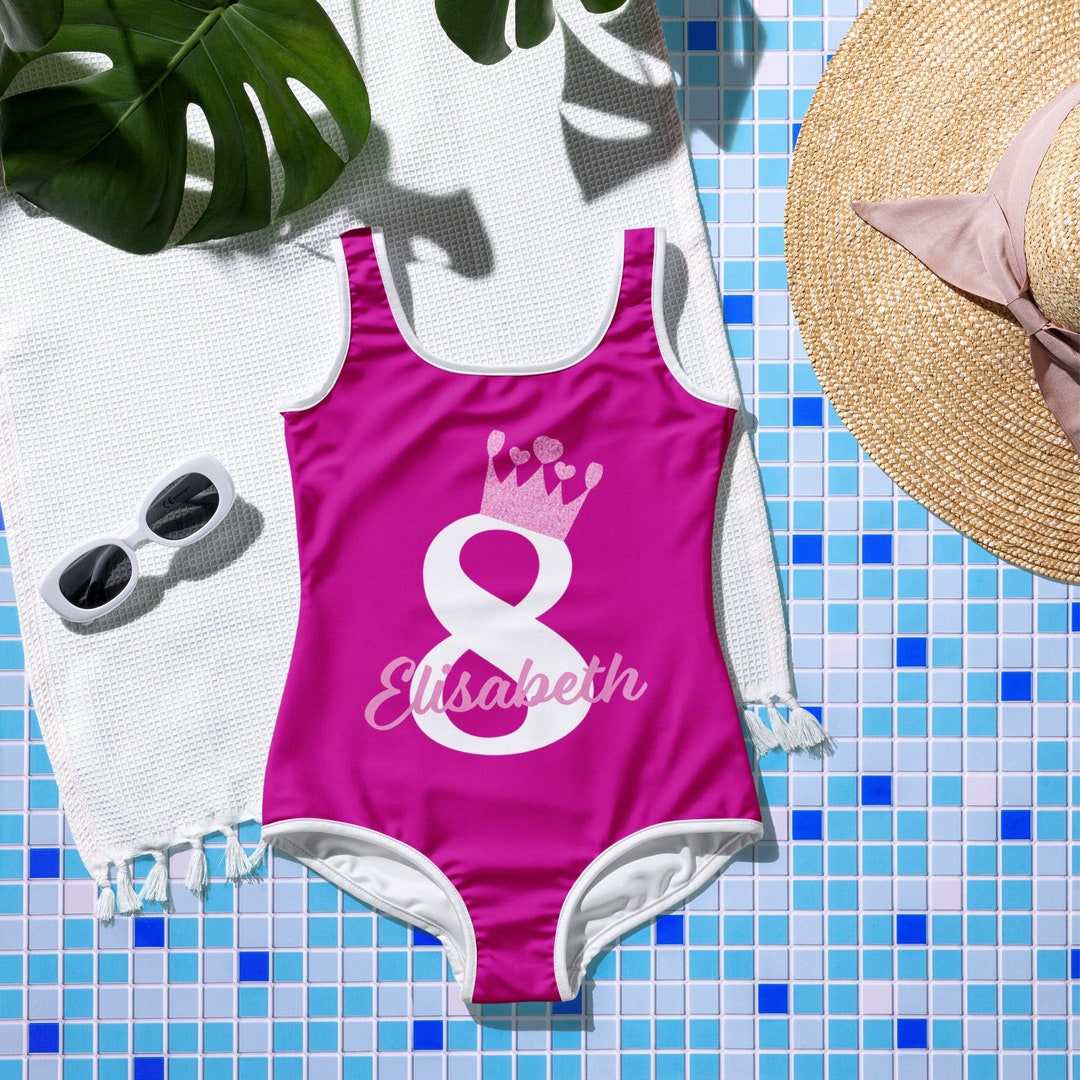 Personalized Birthday Girl Swimsuit, Age Number and Name Swimsuit Girls ...