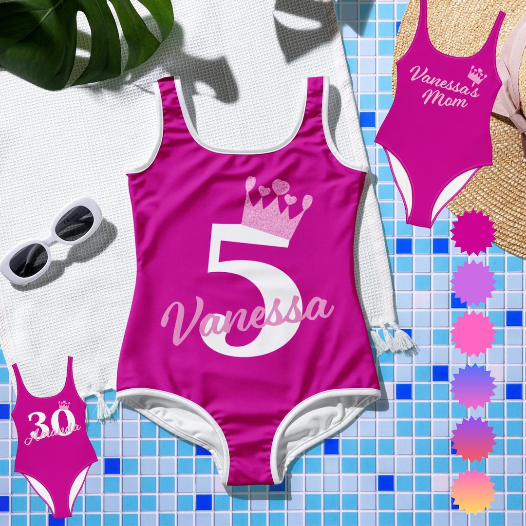 Personalized Birthday Girl Swimsuit: Custom Matching Mom & Daughter ...
