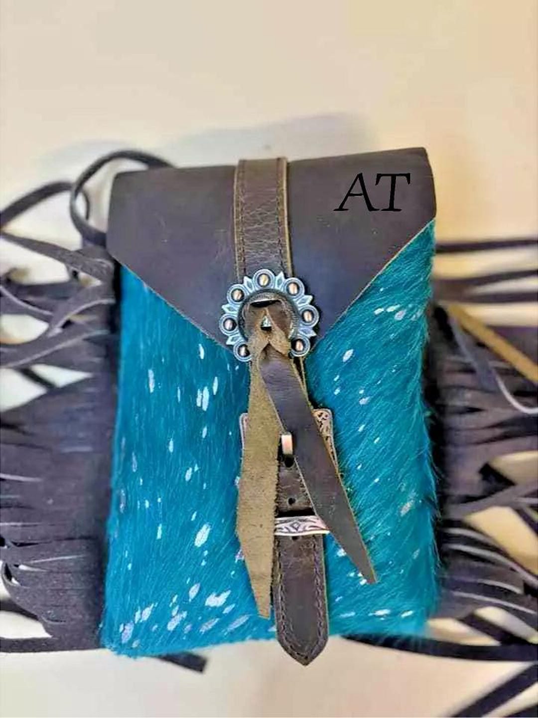 Acid Wash Teal Cowhide Saddle Bag Personalized Initials Phone Keys ...
