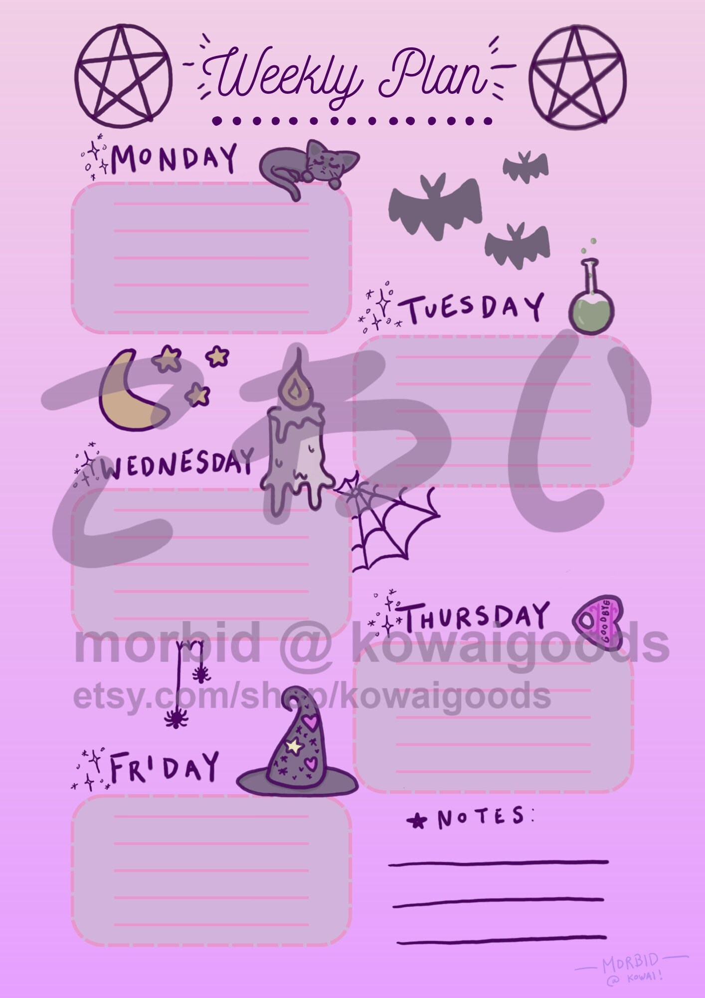 PRINTABLE witches' Notepad Weekly Planner Page - Etsy