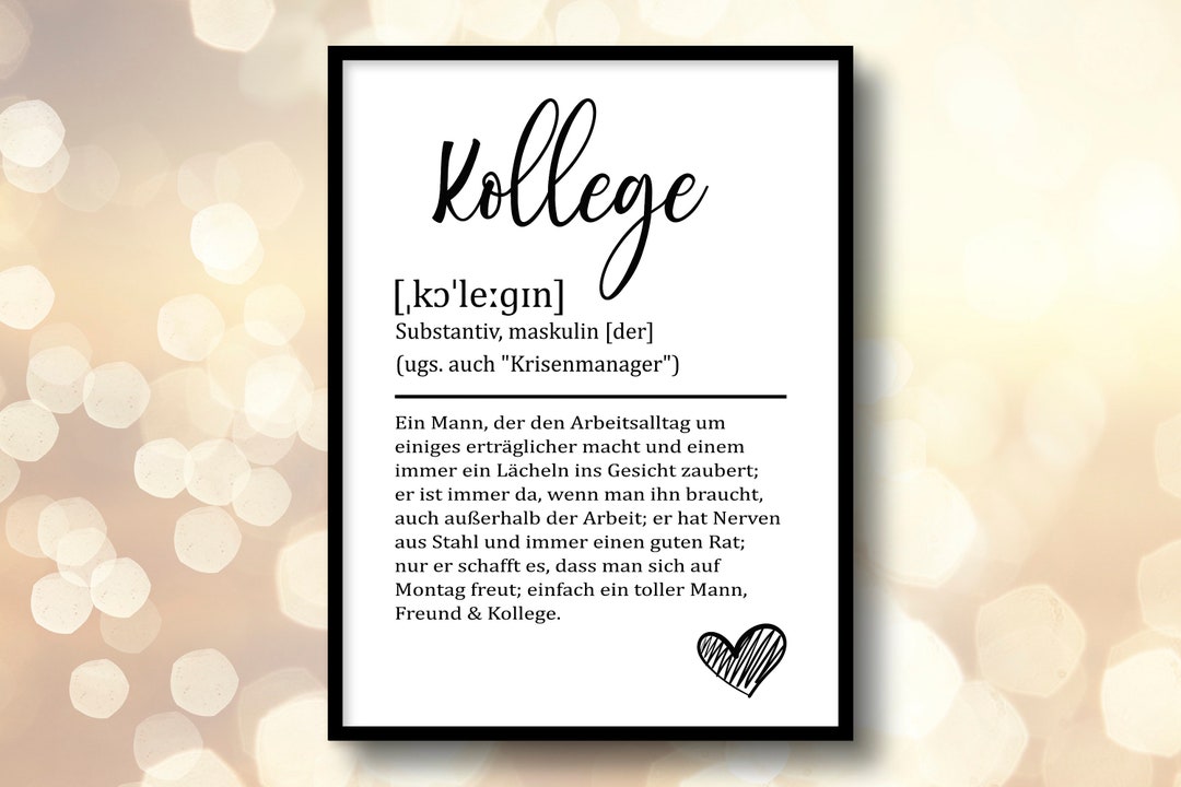COLLEAGUE Poster Personalized Definition Gift Thank You Attention Work ...