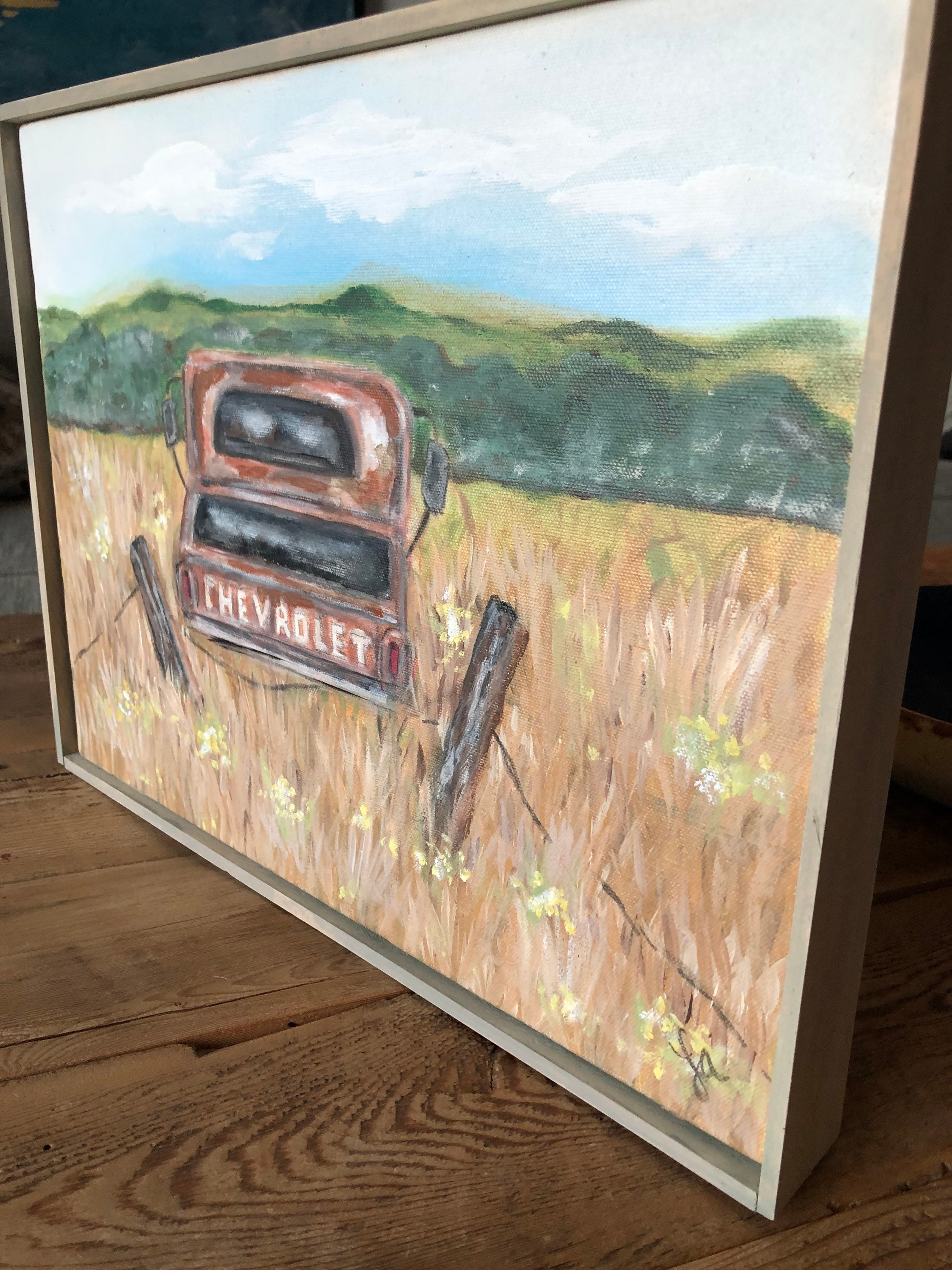 Old Chevy, Original Painting of Vintage Chevy C-10, Hand Framed in Pine ...