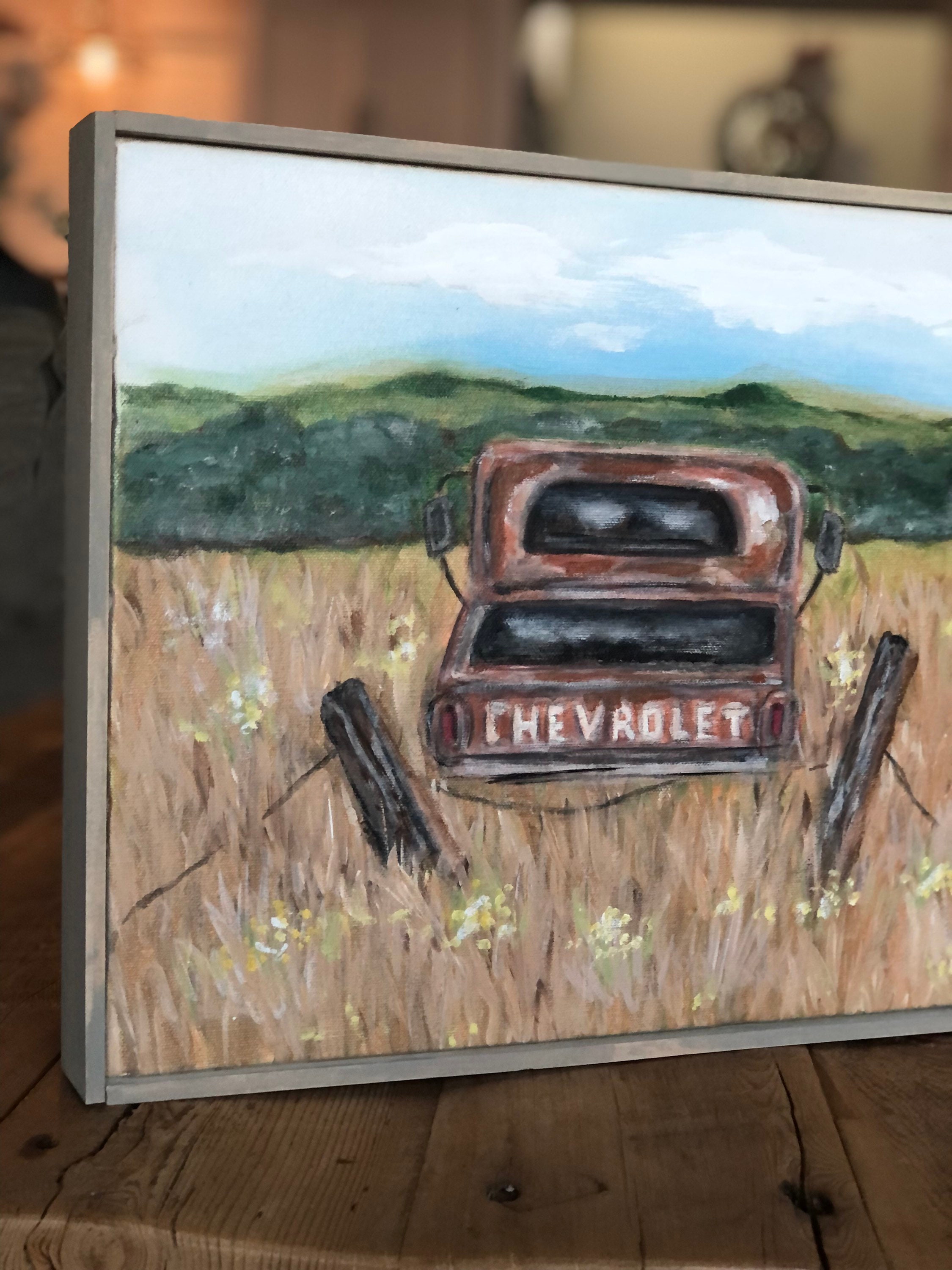 Old Chevy, Original Painting of Vintage Chevy C-10, Hand Framed in Pine ...