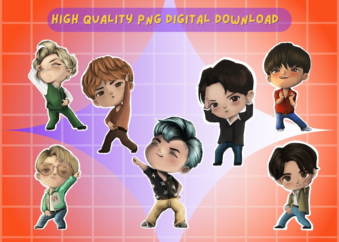 BTS Chibi Cute Png Vector Kpop Digital Stars Stickers Printable Clipart ...