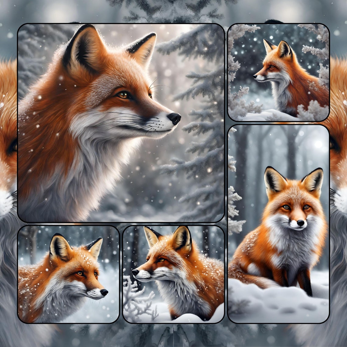 44 Realistic Foxes Illustrations, 300dpi Quality JPG, 3000x3000px, Fox ...