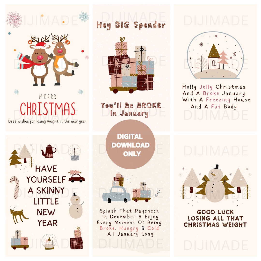 Funny Christmas Cards Set of 6, Printable Christmas Cards, Sarcastic ...