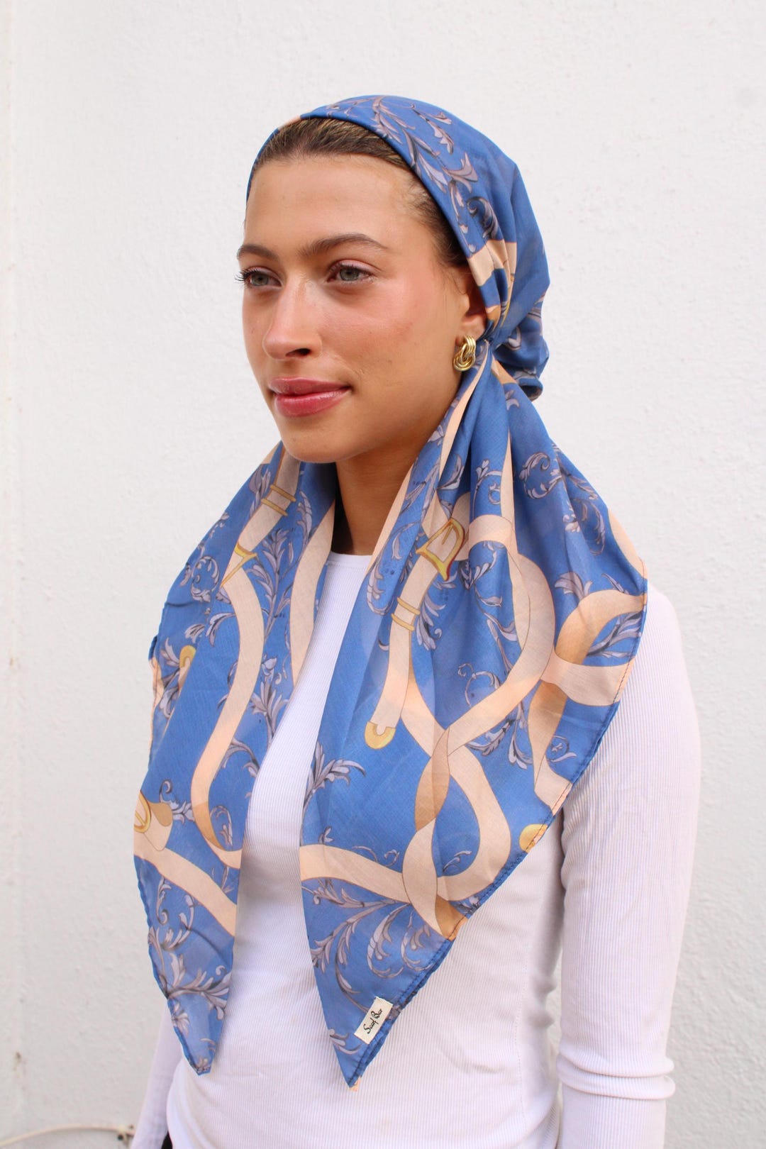 CLASSIC PRETIED Slate Blue Chains Head Scarf (WITH Velvet Grip) - Etsy