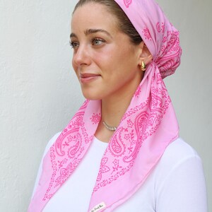 SHORT CLASSIC PRETIED Paisley Hot Pink Head Scarf (with Velvet Grip) - Etsy
