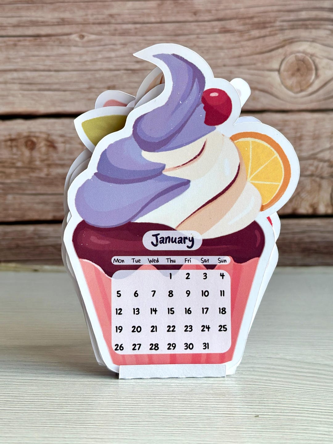 2026 Printable Cupcake Desk Calendar, PNG for Cutting Machine ...