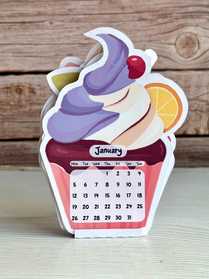 2026 Printable Cupcake Desk Calendar, PNG for Cutting Machine ...