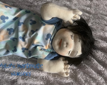 OOAK Newborn Baby Girl Cloth Doll Handmade Awake Gold Brown Eyes Purple ...