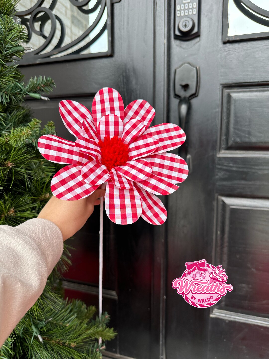Red Gingham Flower Spray, Red Floral Spray, Patriotic Spray, Christmas ...