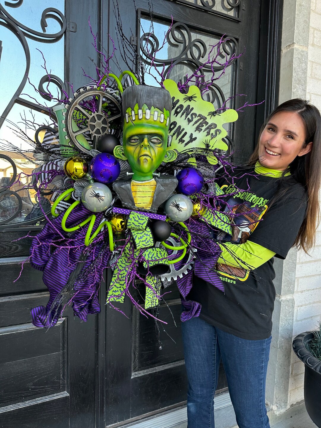 Halloween Wreath, Deluxe Frankenstein Wreath, Mad Scientist Decor ...