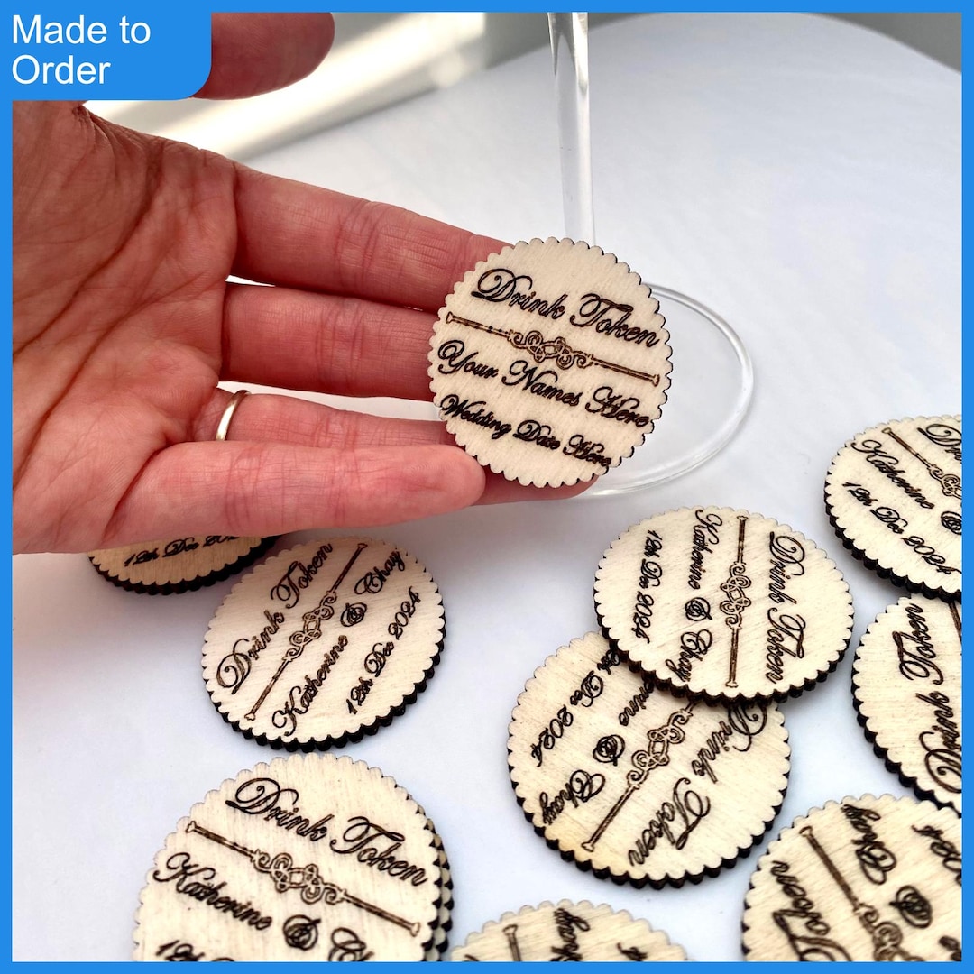 Wooden Drink Tokens, Wedding Favours, Personalised Drinks Tokens - Etsy