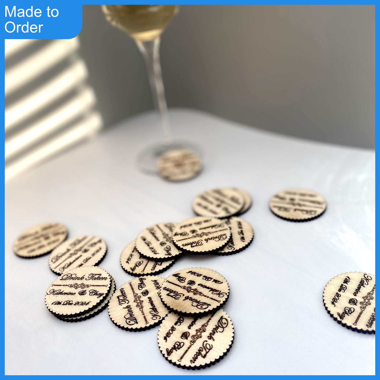 Wooden Drink Tokens, Wedding Favours, Personalised Drinks Tokens - Etsy