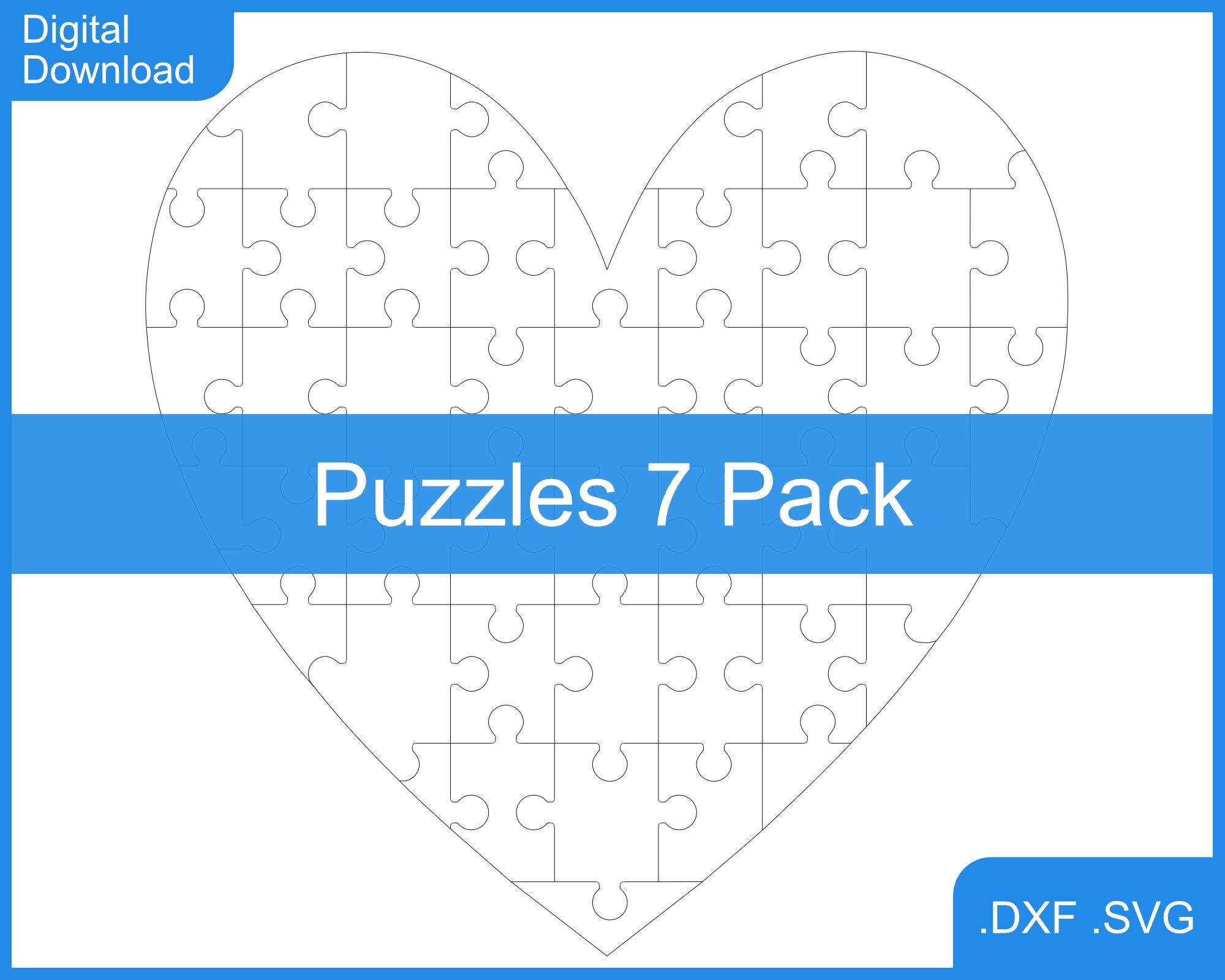 7 Pack Jigsaw Vector DXF/SVG Files for Cutting Machines, Heart Shape ...