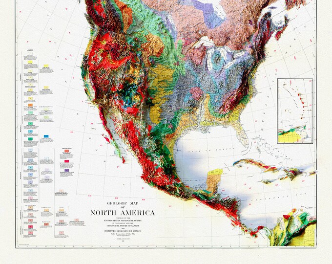 Geologic Map of North America, 1911 , Map on Heavy Cotton Canvas, 20 X ...