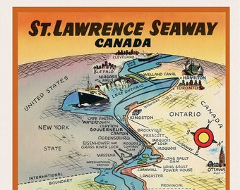 St. Lawrence Seaway Map - Etsy