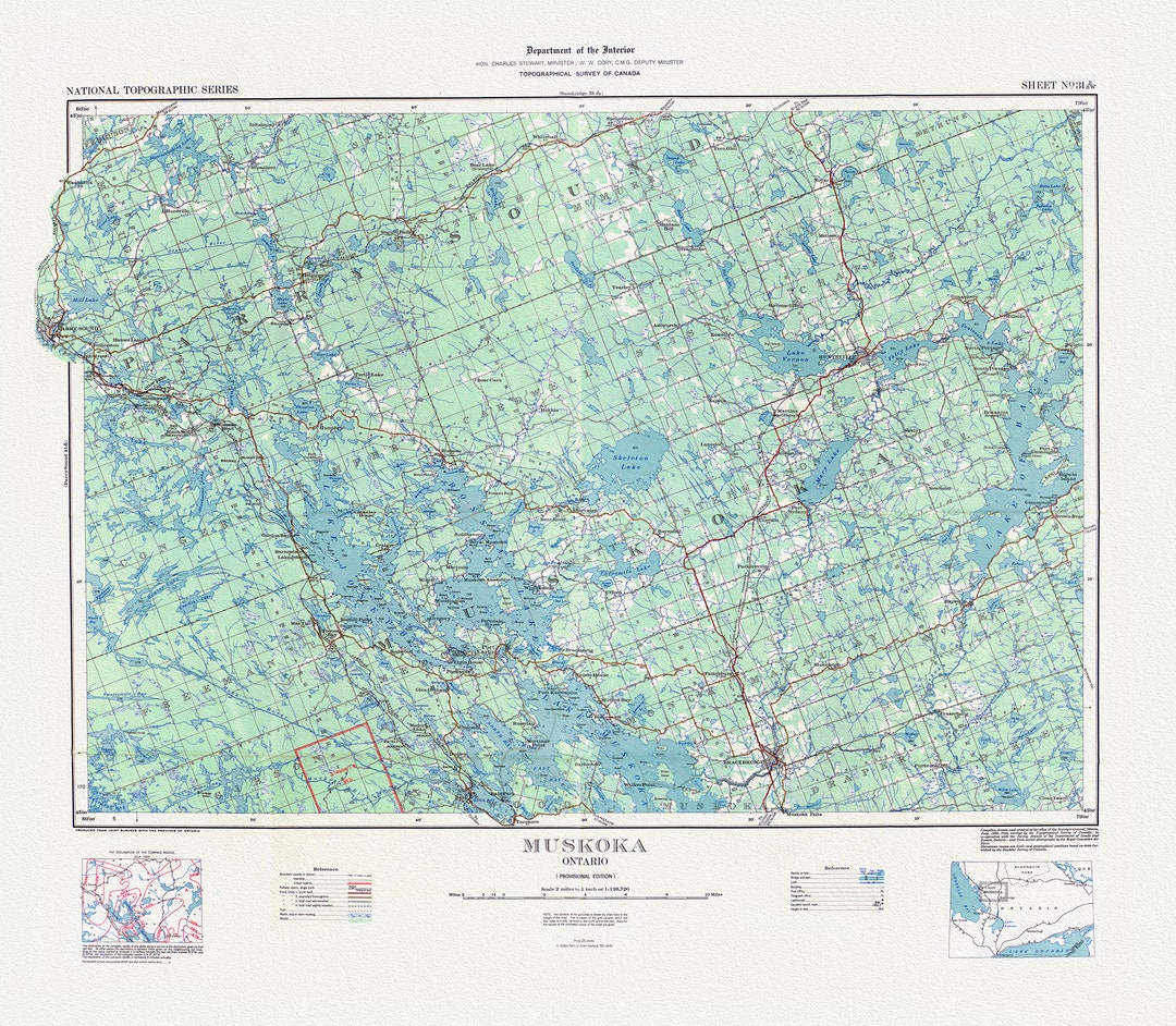Topographical Map of Muskoka Ontario 1929 on Heavy Cotton - Etsy