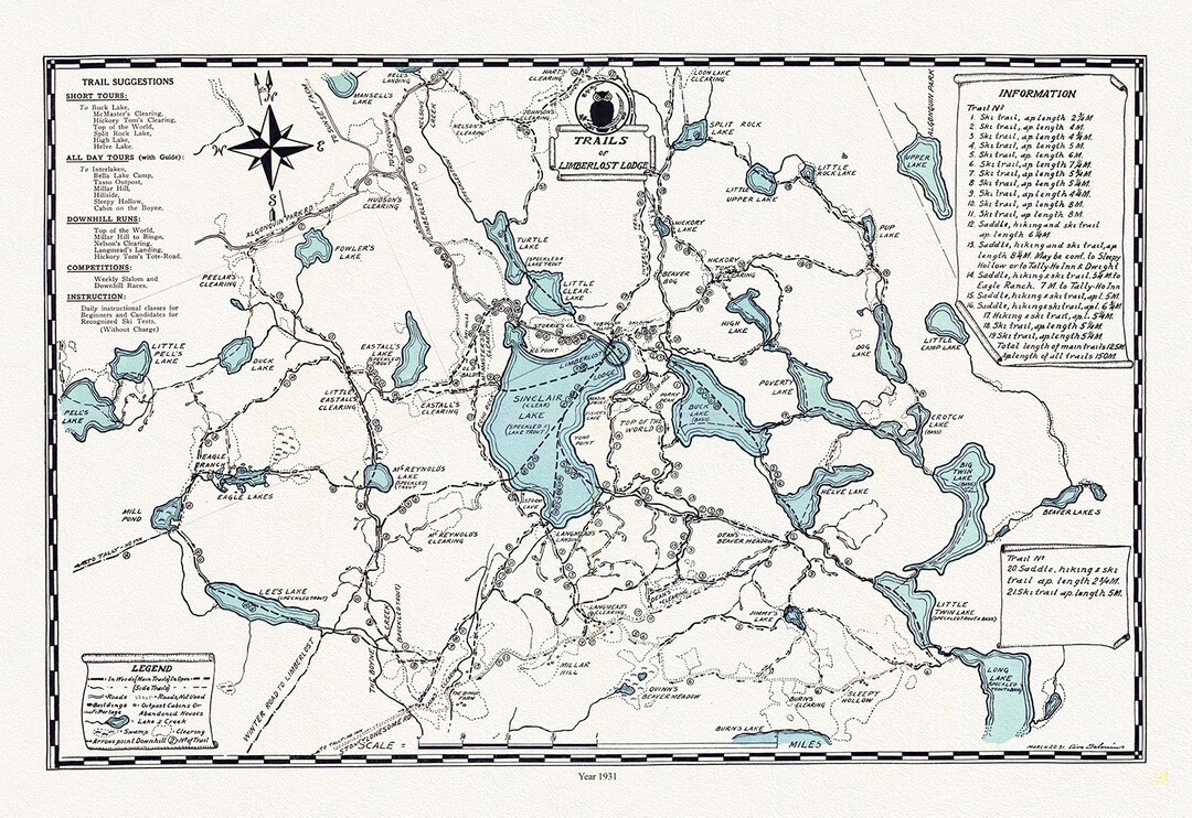 Muskoka, Trails of Limberlost Lodge,1931 , Map on Heavy Cotton Canvas ...