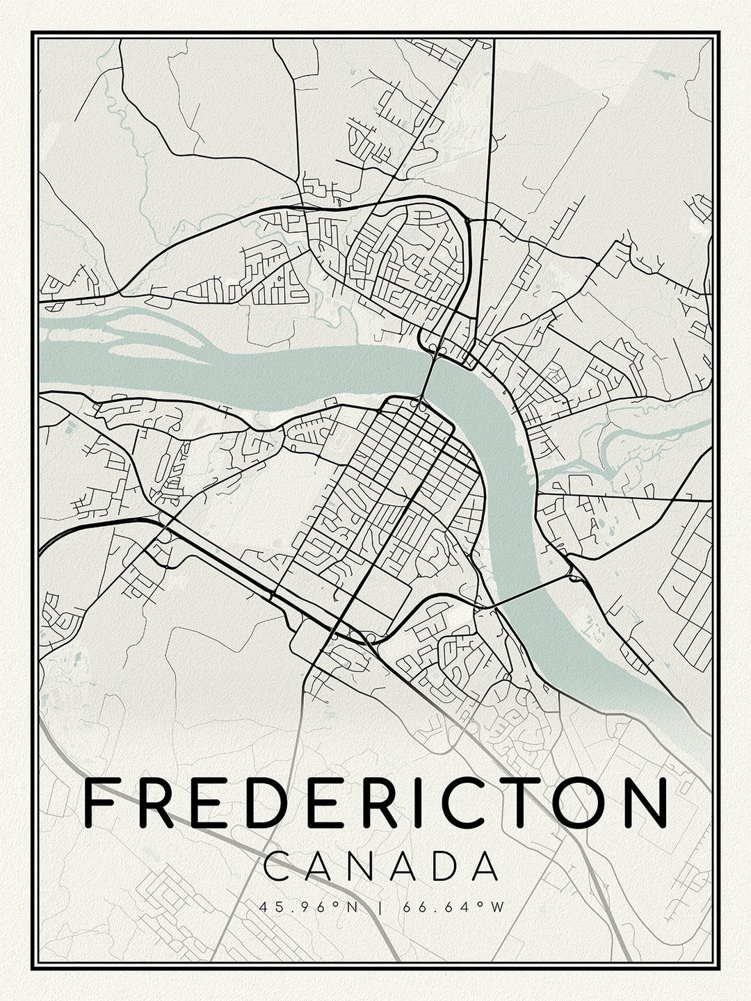 Fredericton, A Modern Map , Map on Durable Cotton Canvas, 50 X 70 Cm ...