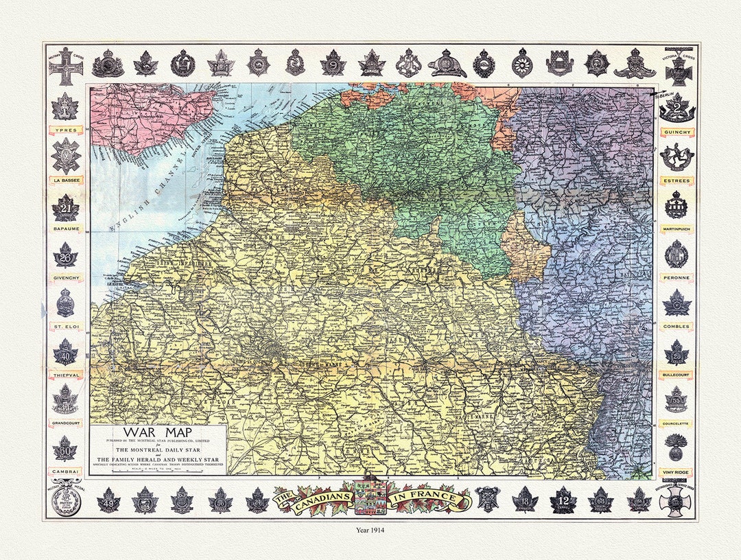 World War I, Map Specially Indicating Scenes Where Canadian Troops ...