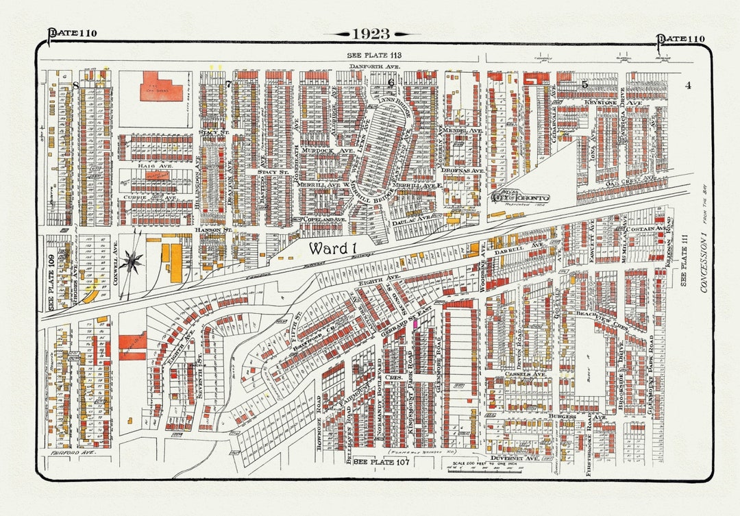 Plate 110, Toronto East, Danforth and Woodbine South, 1923, Map on ...
