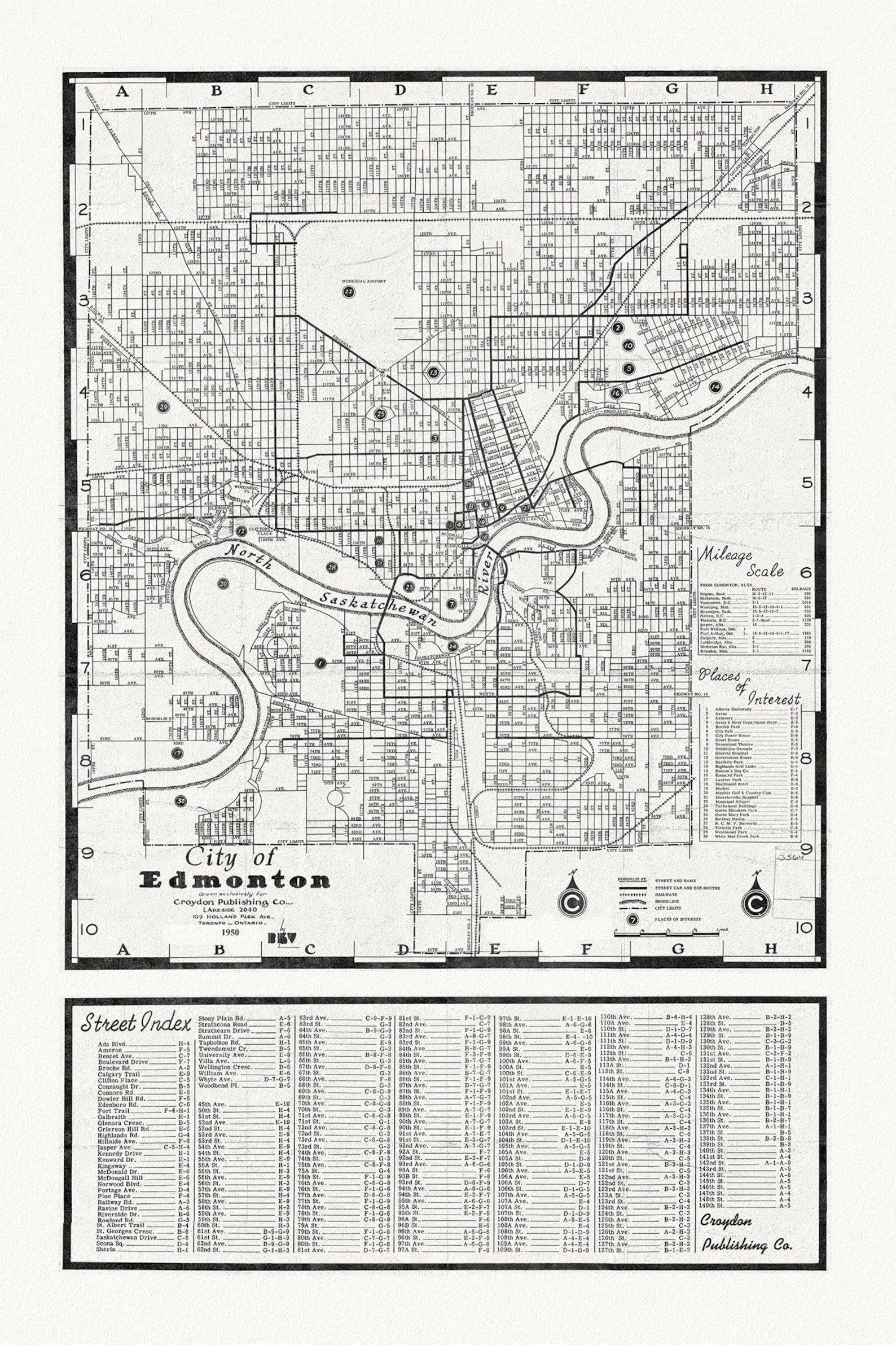 City of Edmonton, 1950, Map on Heavy Cotton Canvas, 20x27 Approx. - Etsy