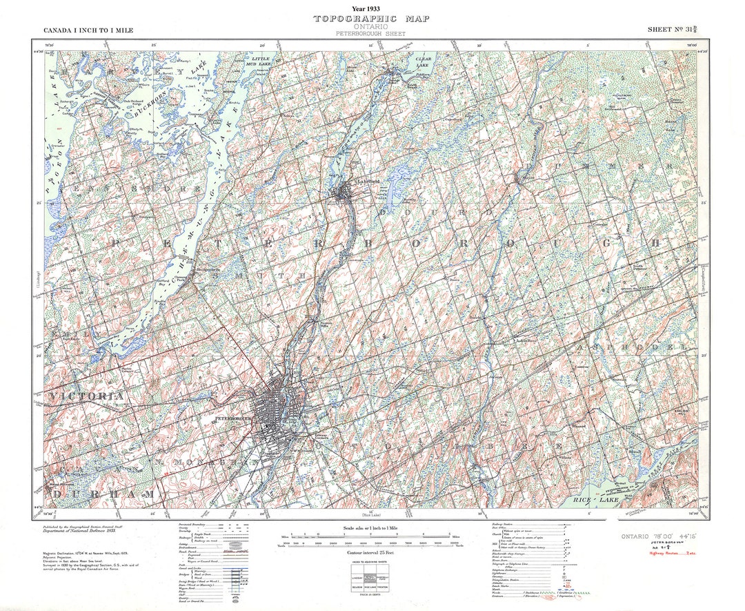 Peterborough, Ont. Topographic Map Sheet 031D08, 1933 , Map on Durable ...
