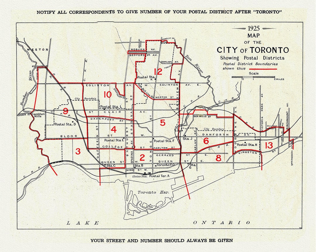 A Map of the City of Toronto Showing Postal Districts, 1925, Map on ...