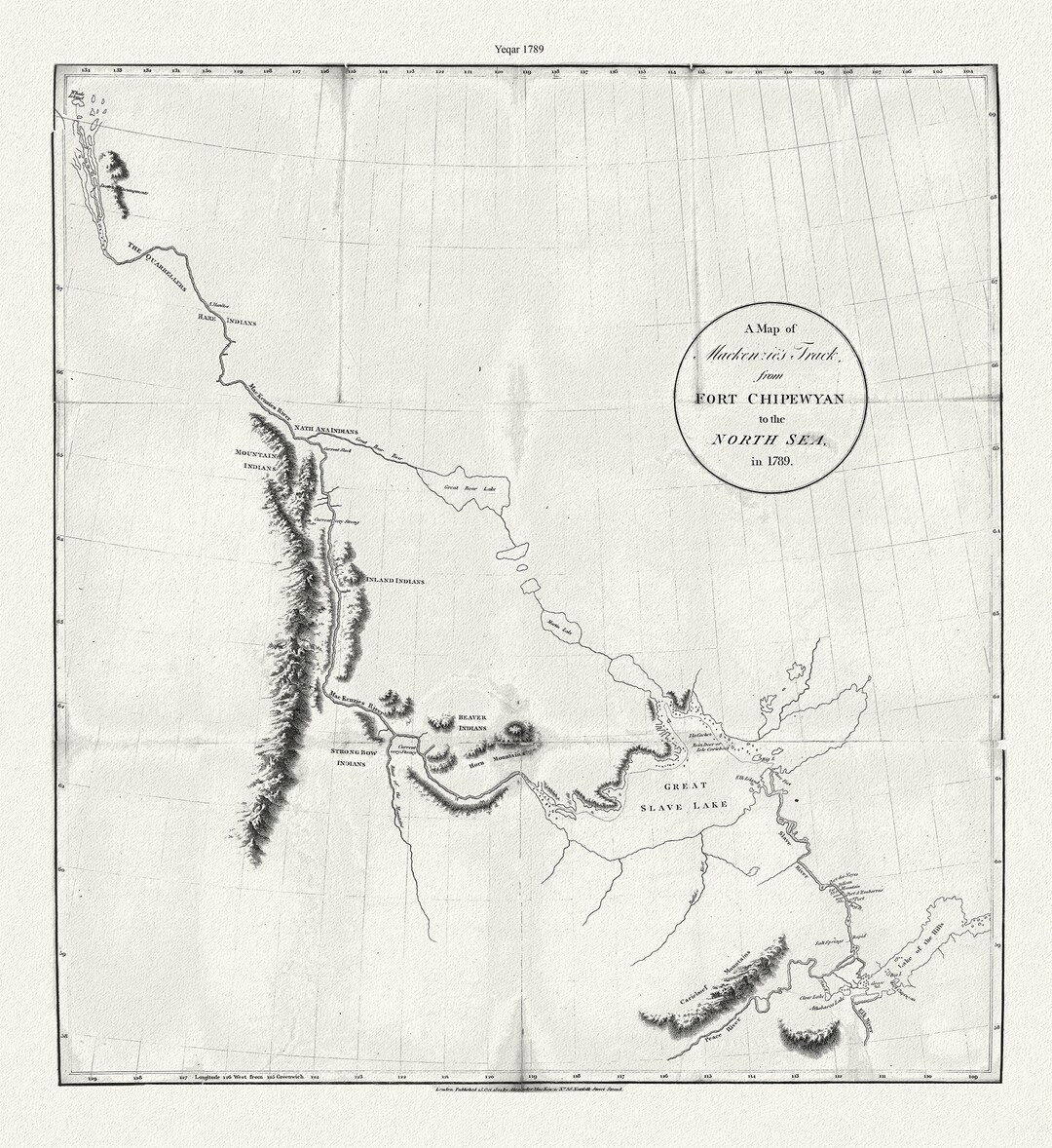 A Map of Mackenzie's Track From Fort Chipewyan to the North Sea in 1789 ...