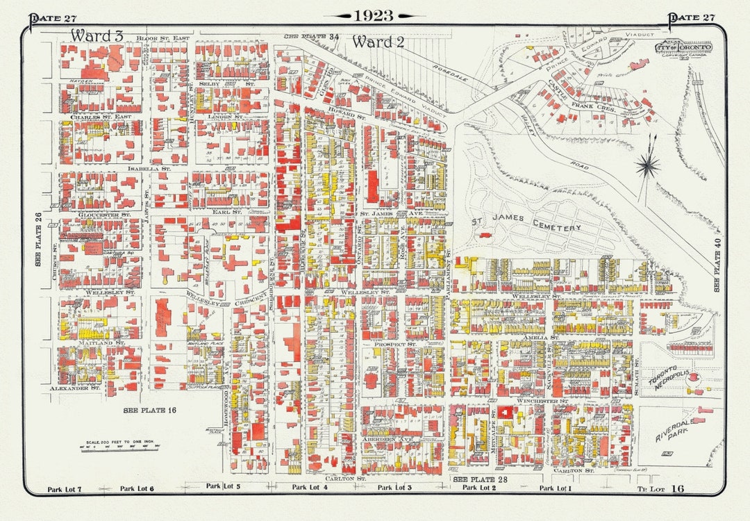Plate 27, Toronto Downtown East, St. James, Cabbagetown, 1923, Map on ...