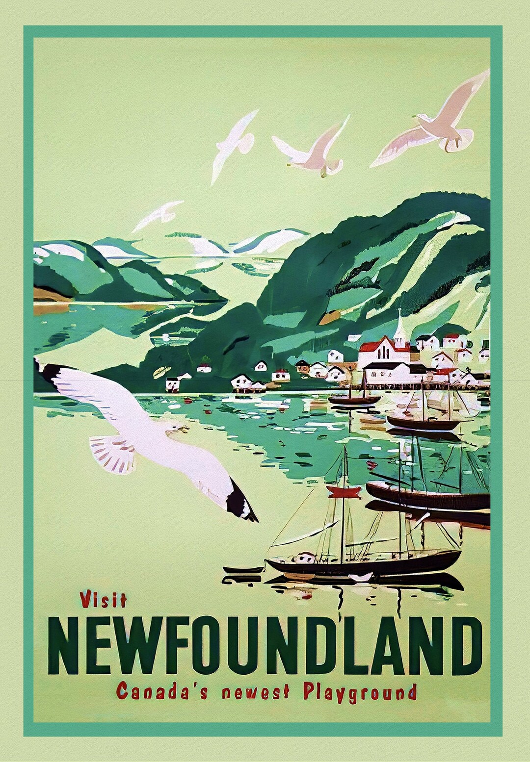 Visit Newfoundland Canada, 1965, Travel Poster on Heavy Cotton Canvas ...